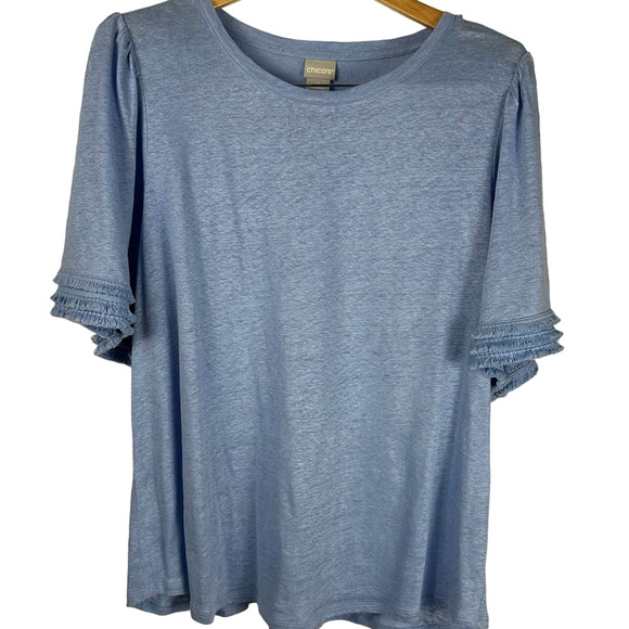 Chico's | Tops | Chicos 0 Linen Stretch Fringe Sleeve Xl Plus Blouse 3 ...